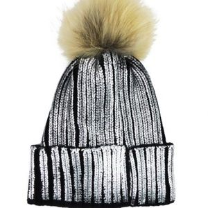 Accessories | Metallic Striped Knit Hats With Removable Fur Poms | Poshmark
